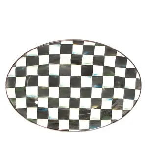 MACKENZIE-CHILDS Courtly Check Enamel Small Oval Platter Black/white