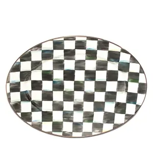 MACKENZIE-CHILDS Courtly Check Enamel Oval Platter, Medium Black