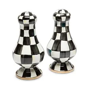 MACKENZIE-CHILDS Courtly Check Enamel Large Salt & Pepper Set - Black/white