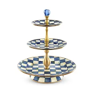 MACKENZIE-CHILDS Royal Check Enamel Three Tier Sweet Stand - Blue
