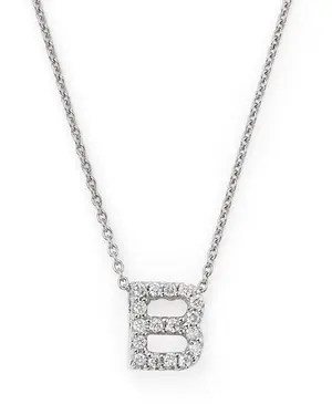 Roberto Coin 18k White Gold Diamond Initial Pendant Necklace - B
