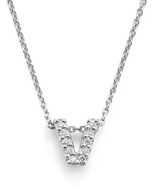 Roberto Coin Roberto Coin 18k White Gold Diamond Initial Pendant Necklace V
