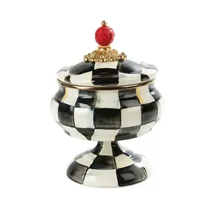 MACKENZIE-CHILDS Courtly Check Enamel Curiosity Pot - Black/white