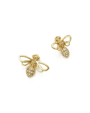 Temple St. Clair 18k Yellow Bee Diamond Stud Earrings