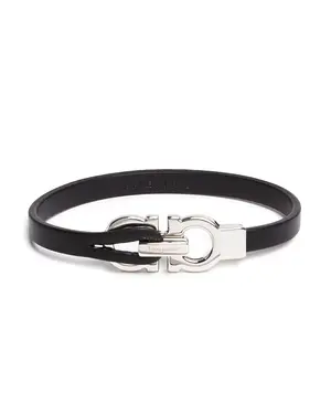 FERRAGAMO Double Gancini Leather Bracelet - Navy