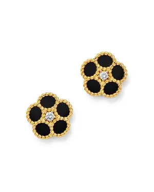 Roberto Coin 18k Yellow Gold Diamond And Onyx Stud Earrings - Black/gold