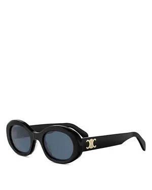 Celine Triomphe Oval Sunglasses - Shiny Black/blue Lens