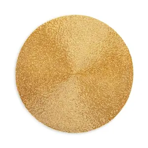 AMAN IMPORTS All Over Bugle Beaded Round Placemat Exclusive - Champagne Gold