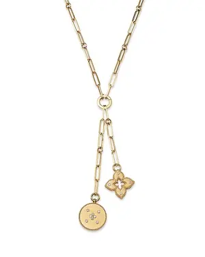 ROBERTO COIN Roberto Coin 18k Yellow Gold Diamond Flower And Disc Pendant Y Necklace