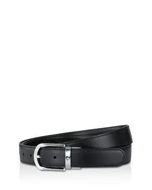 Montblanc Shiny Palladium-coated Reversible Leather Belt - Black