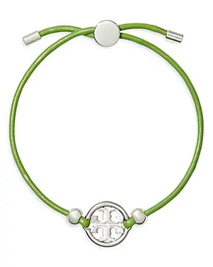 Tory Burch Miller Logo Charm Slider Bracelet Green/silver