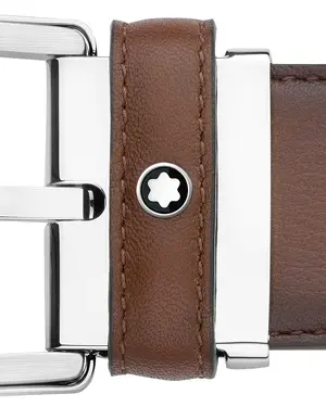 Montblanc Horseshoe Shiny & Matte Stainless Steel Pin Buckle Belt - Brown