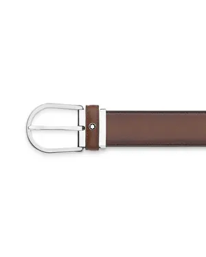 Montblanc Horseshoe Shiny & Matte Stainless Steel Pin Buckle Belt - Brown