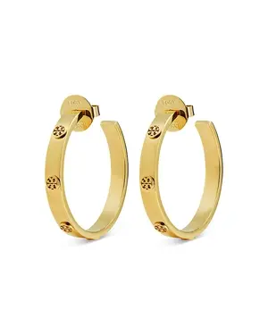 Tory Burch Miller Insignia Studded Hoop Earrings - Gold