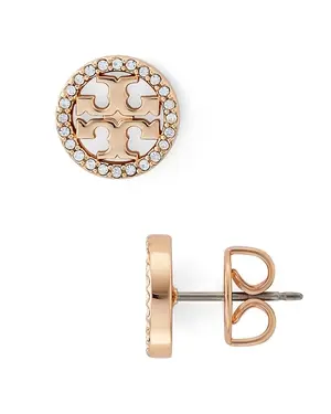 Tory Burch Crystal Circle Logo Stud Earrings Clear/rose Gold