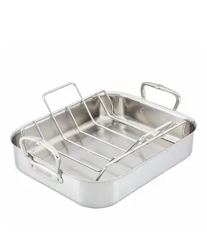 HESTAN Provisions 16.5-inch Clad Stainless Steel Roaster With Rack, Large - Silver
