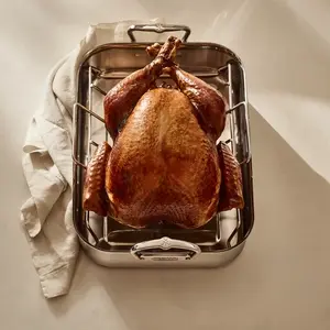 HESTAN Provisions 16.5-inch Clad Stainless Steel Roaster With Rack, Large