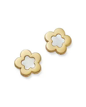 Bloomingdale'S Mother Of Pearl And 14k Yellow Flower Stud Earrings - Gold
