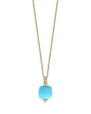 Bloomingdale'S 14k Yellow Gold Turquoise And Diamond Pendant Necklace - Gold/blue
