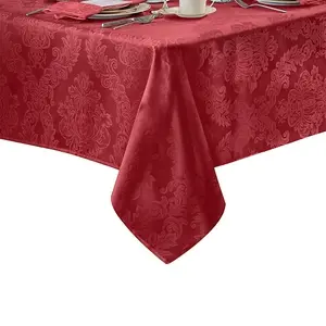 ELRENE HOME FASHIONS Barcelona Jacquard Damask Oblong Tablecloth, 84 X 60 - Red