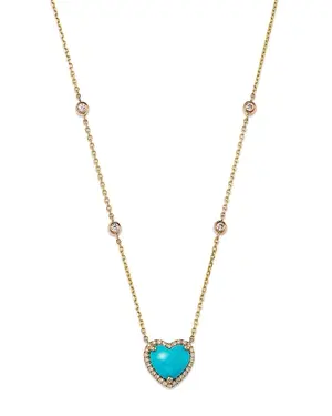 Bloomingdale'S Turquoise And Diamond Heart Pendant Necklace - Blue/gold