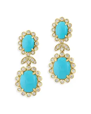 Bloomingdale'S Turquoise And Diamond Flower Drop Earrings - Blue/yellow