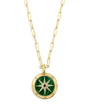Bloomingdale'S Malachite & Diamond Starburst Pendant Necklace - Green/gold