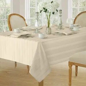 ELRENE HOME FASHIONS Denley Stripe Jacquard Oblong Tablecloth, 52 X 70 - Ivory