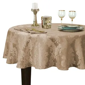 ELRENE HOME FASHIONS Elrene Barcelona Jacquard Damask Round Tablecloth, 70 X 70 Beige