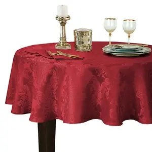 ELRENE HOME FASHIONS Elrene Barcelona Jacquard Damask Round Tablecloth, 70 X 70 Red