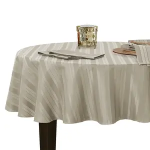 ELRENE HOME FASHIONS Elrene Denley Stripe Jacquard Round Tablecloth, 70 X 70 Gray