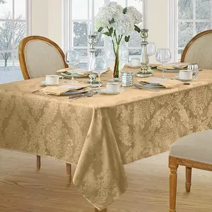 ELRENE HOME FASHIONS Barcelona Jacquard Damask Square Tablecloth, 52 X 52 - Gold
