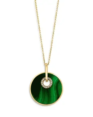 Bloomingdale'S Malachite & Diamond Medallion Pendant Necklace - Green/gold