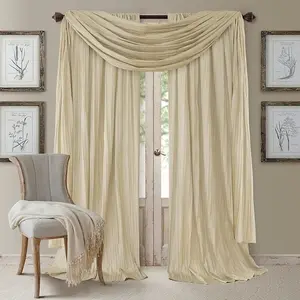 ELRENE HOME FASHIONS Athena 52 X 95 Crinkled Curtain Panels, Pair With Scarf Valance - Ivory