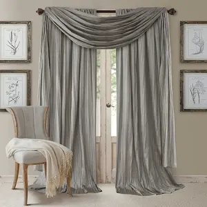 ELRENE HOME FASHIONS Athena 52 X 95 Crinkled Curtain Panels, Pair With Scarf Valance - Sterling