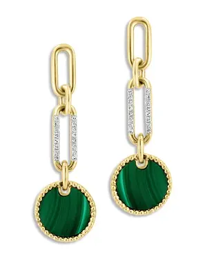 Bloomingdale'S Malachite And Diamond Paperclip Link Drop Earrings - Green/gold