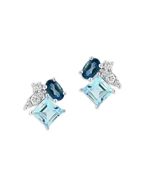 Bloomingdale'S 14k White Gold Blue Topaz & Diamond Cluster Stud Earrings - Blue/white