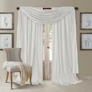 ELRENE HOME FASHIONS Athena 52 X 108 Crinkled Curtain Panels, Pair With Scarf Valance - White
