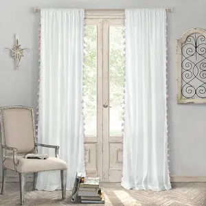ELRENE HOME FASHIONS Bianca Tassel Curtain Panel, 52 X 84 - Blush