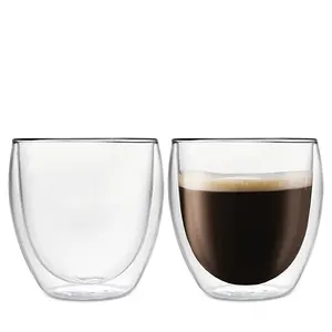 GODINGER Double Walled Coffee Cups, Set Of 2 - Clear