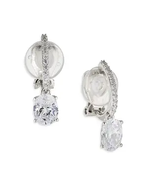 Nadri Oval Drop Clip On Earrings - Silver