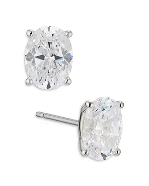 Nadri Modern Love Oval Stud Earrings - Rhodium