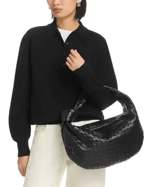 Bottega Veneta Intrecciato Leather Shoulder Bag - Black/silver