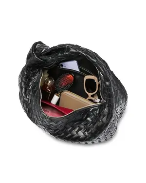 Bottega Veneta Intrecciato Leather Shoulder Bag - Black/silver