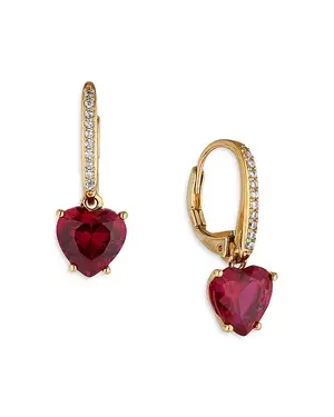 Nadri Modern Love Heart Drop Earrings - Red/gold