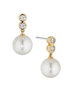 Nadri Cubic Zirconia And Pearl Drop Earrings - White/gold