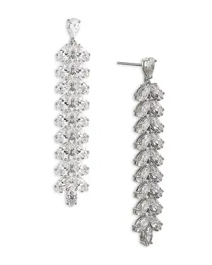Nadri Crystal Leaf Linear Earrings - Silver