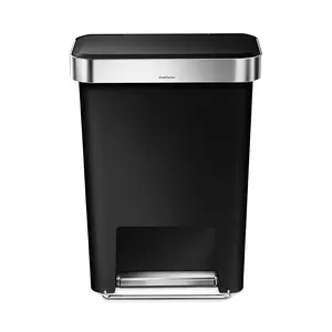 SIMPLEHUMAN 45 Liter Rectangular Liner Rim Kitchen Trash Can With Liner Pocket - Black