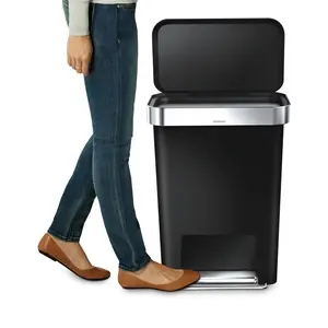 SIMPLEHUMAN 45 Liter Rectangular Liner Rim Kitchen Trash Can With Liner Pocket - Black