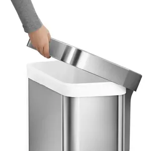 SIMPLEHUMAN 45 Liter Rectangular Kitchen Trash Can With Liner Pocket - Silver